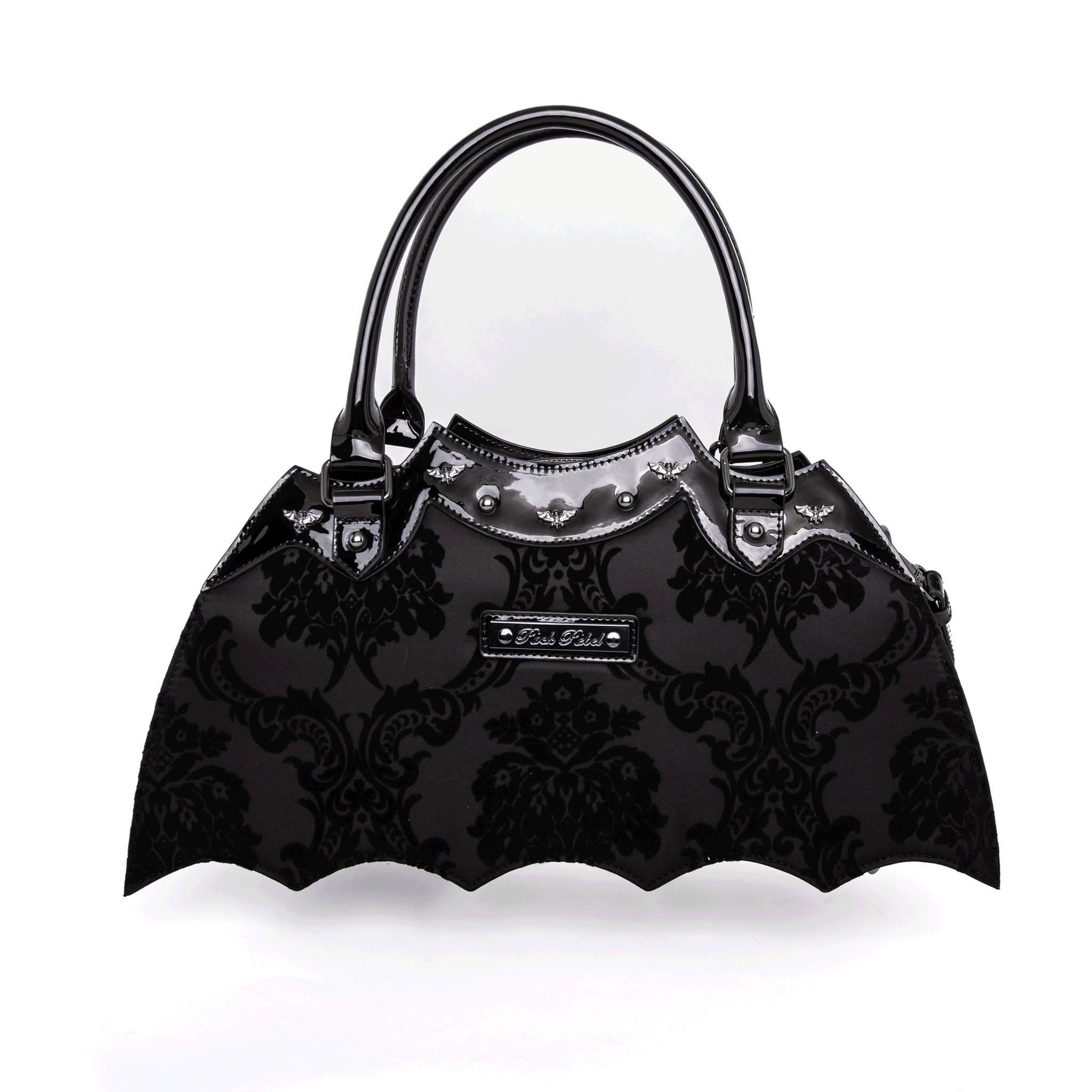Damask Bat Handbag In Black | Rock Rebel